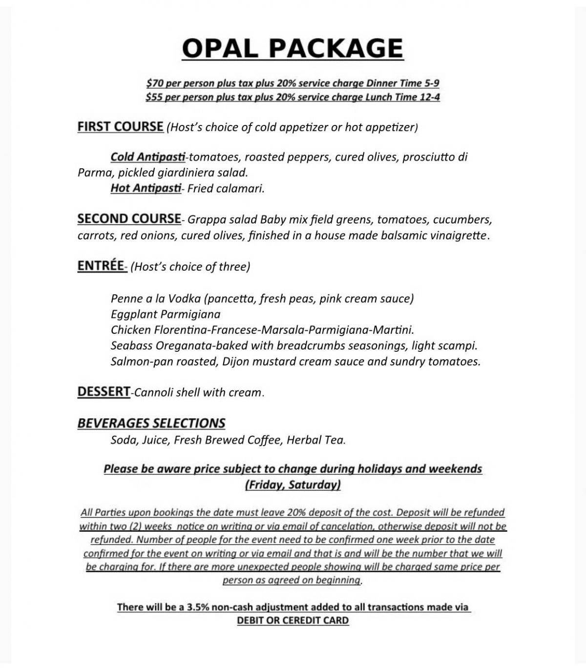 Catering Packages - Grappa Ristorante