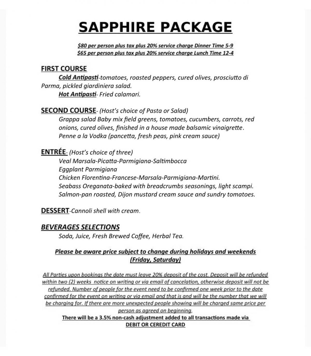 Catering Packages - Grappa Ristorante